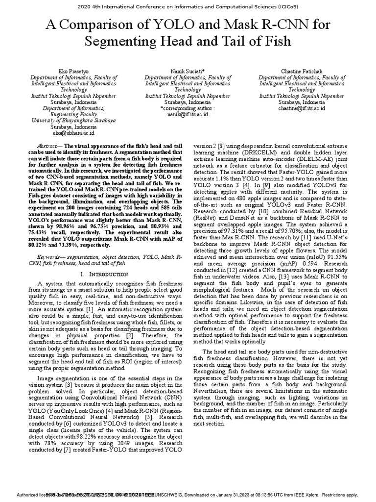 A Comparison of YOLO and Mask R-CNN For Segmenting Head and Tail of ...
