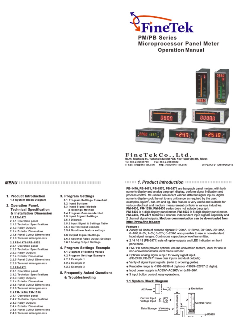 PB Series Microprocessor Panel Meter Manual | PDF | Relay | Analog To ...