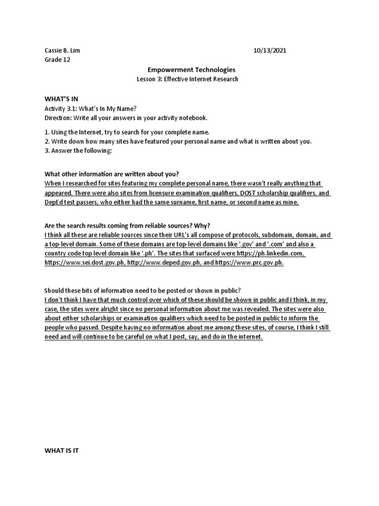 Empowerment Technologies Lim Grade 12 Lesson 3 Pdf World Wide Web Internet And Web 
