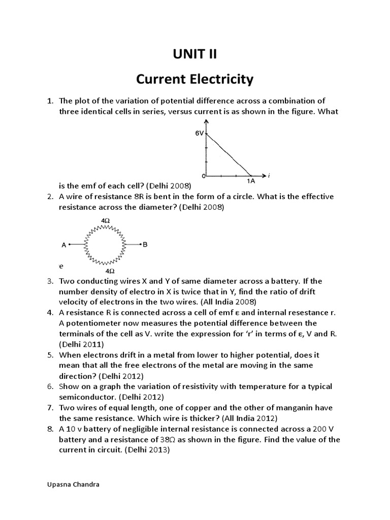 Work Sheet of Current Electricity | PDF | Electrical Resistivity And Conductivity | Electrical ...