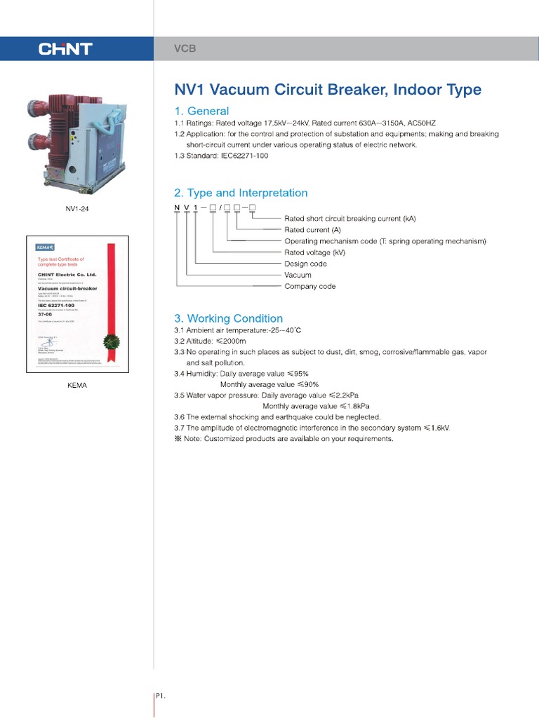 Vaccum Circuit Breaker - NV1 Series | PDF