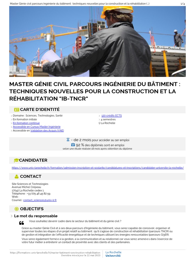 Master Génie Civil : Construction et Réhabilitation | PDF | Béton armé ...