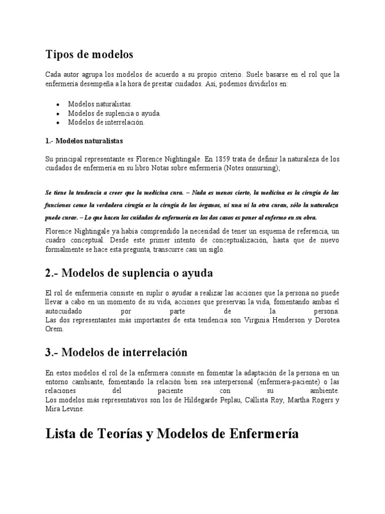 Tipos de Modelos | PDF | Enfermería | Sicología