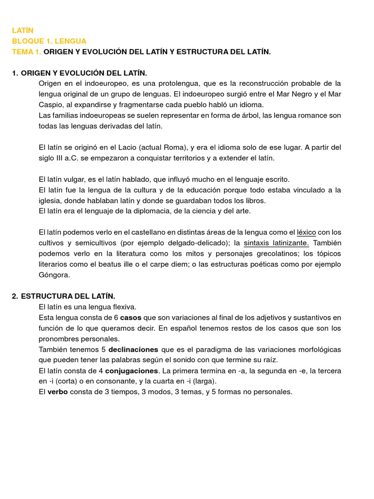 B1. T1. Origen y Evolución Del Latín | PDF