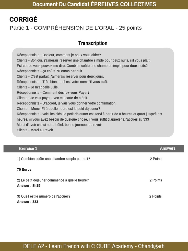 Answers and Transcription DELF A2 | PDF | Cuisine | Nourriture et boisson