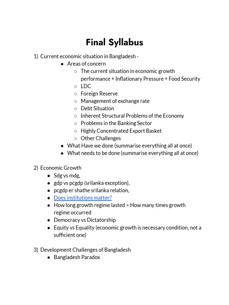 Dev Syllabus Pdf Economic Growth Labour Economics 
