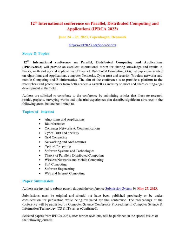 12th International Conference On Parallel, Distributed Computing and Applications (IPDCA 2023 ...