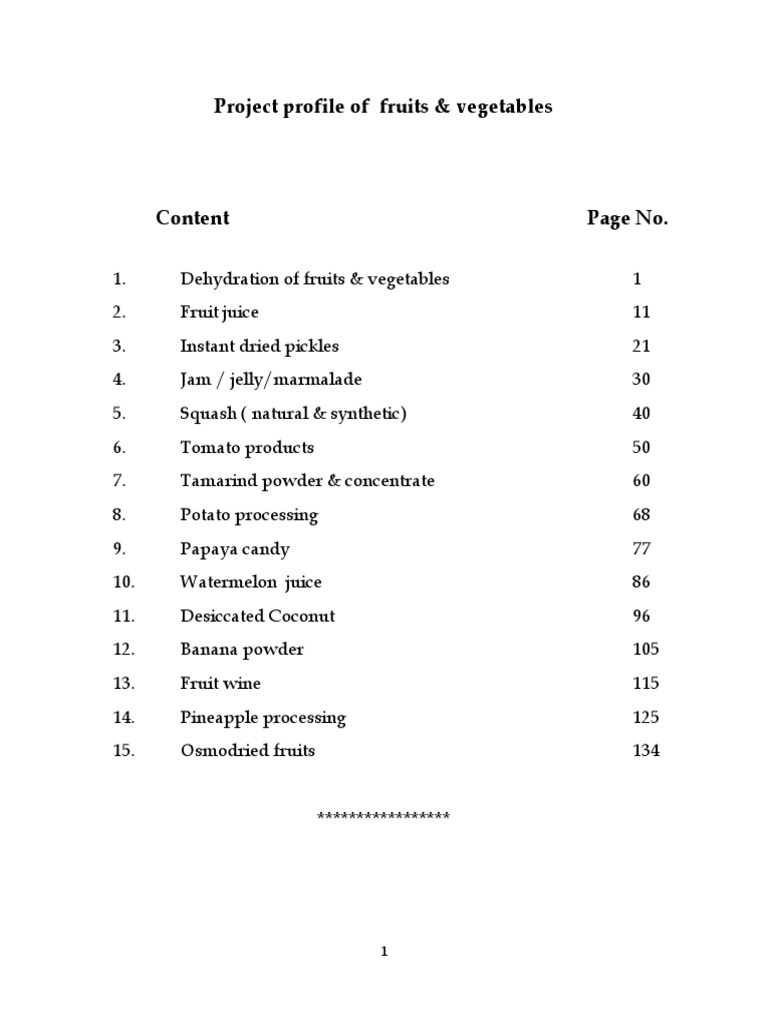 Fruits & Veg Project Profiles For Food Processing Plants | Download ...