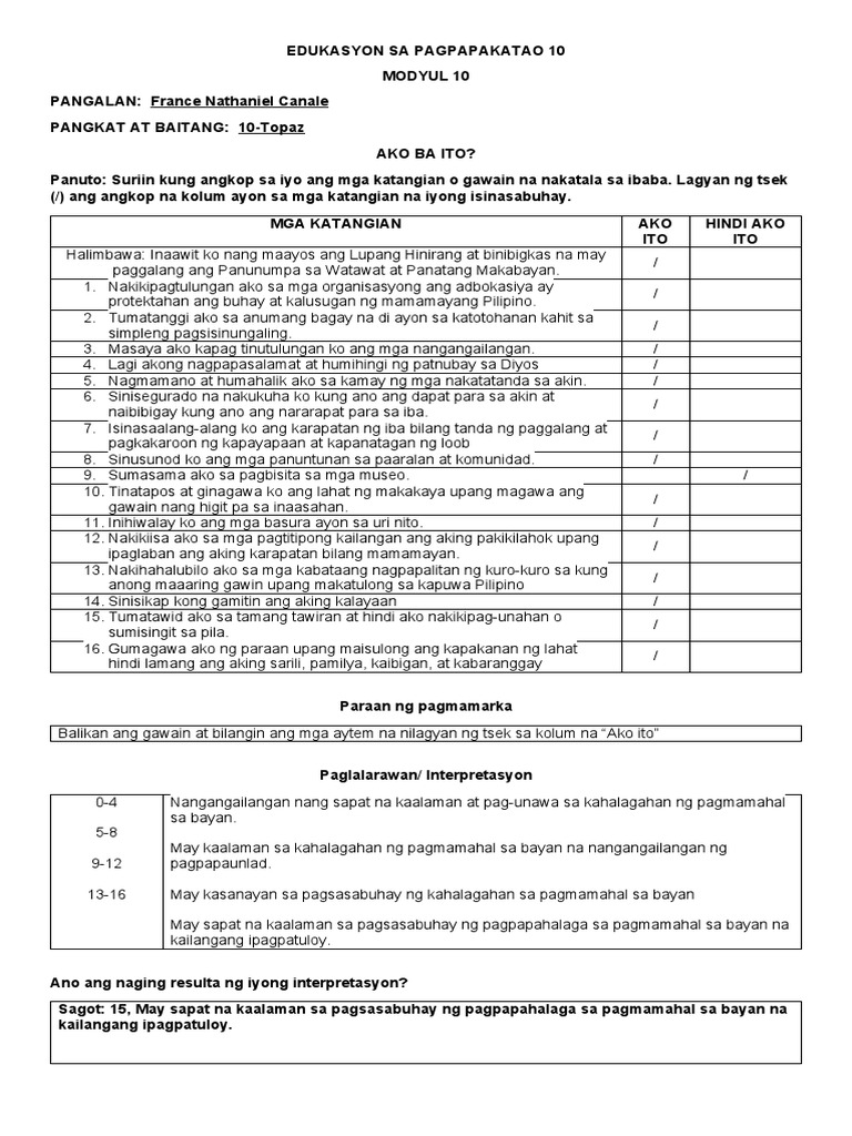 Esp 10 Modyul 10 | PDF