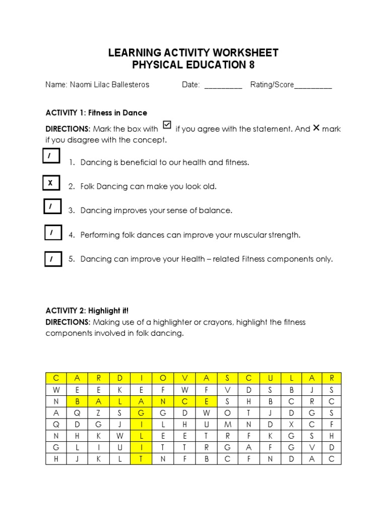 4TH QUARTER PE WORKSHEETS-Naomi Ballesteros | PDF | Physical Exercise ...
