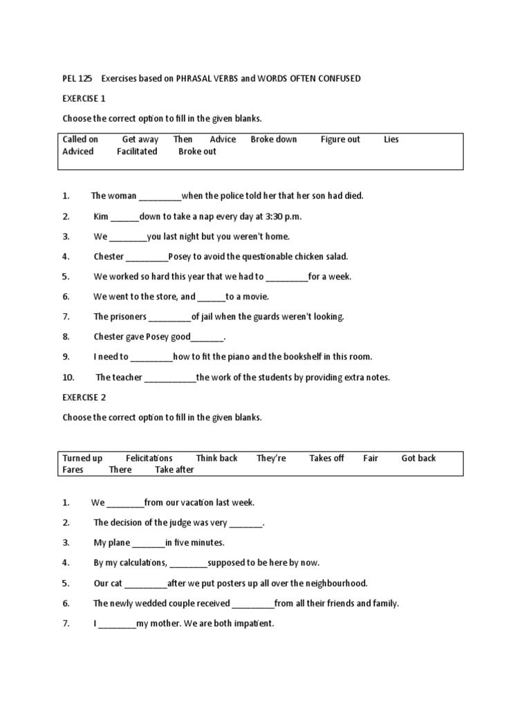 Phrasal Verb & Confusing Words Questions | PDF