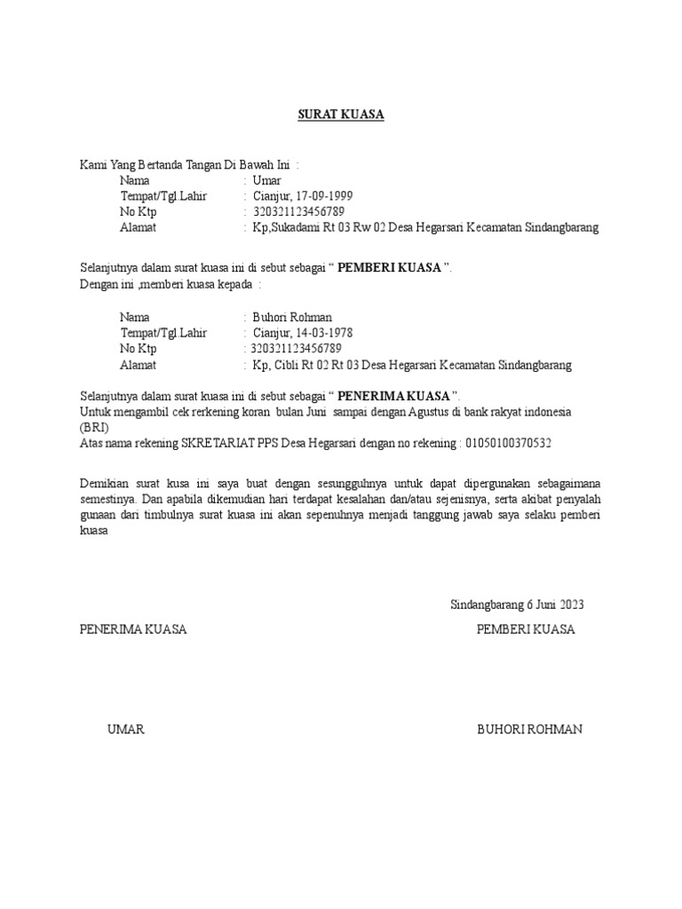 Contoh Surat Kuasa | PDF