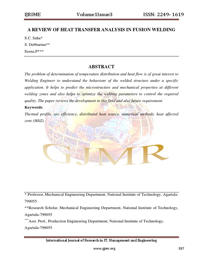 Heat Transfer in Fusion Welding Analysis | PDF | Construction | Welding