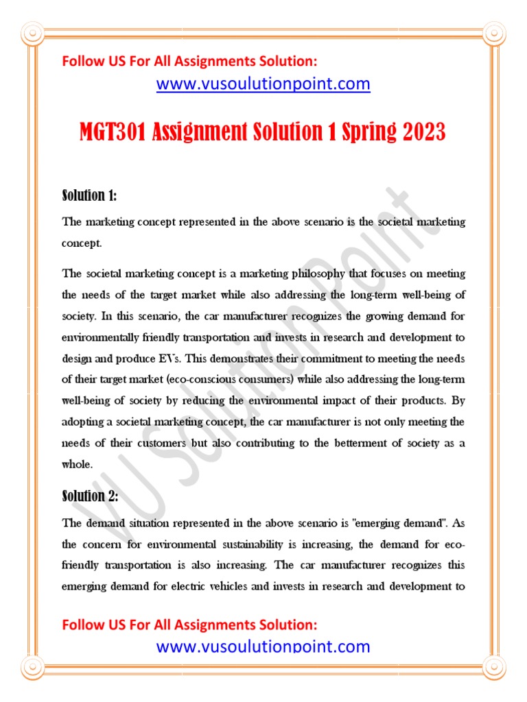 MGT301 Assignment Solution 1 Spring 2023 Vu Iqra | PDF | Business