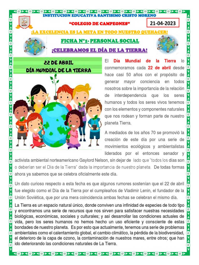 ficha del día de la tierra - personal 4° - | PDF | Ambientalismo ...