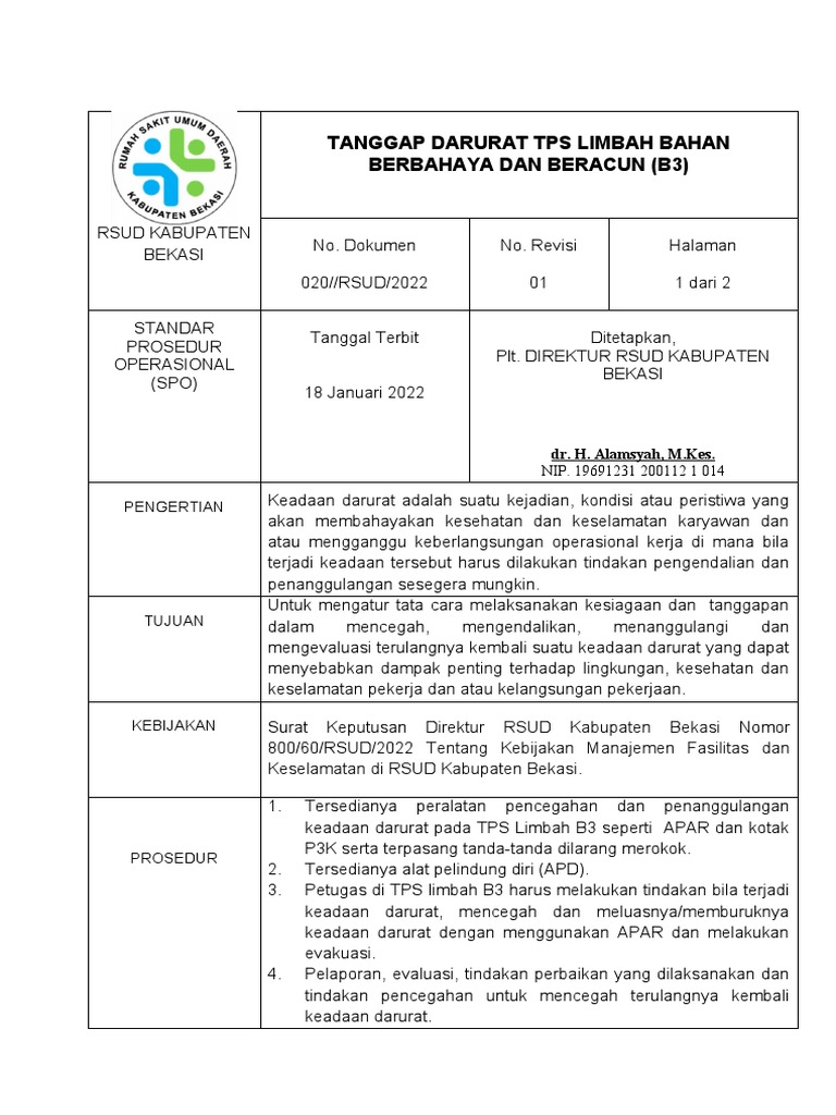 SOP Tanggap Darurat TPS Limbah B3-1 | PDF