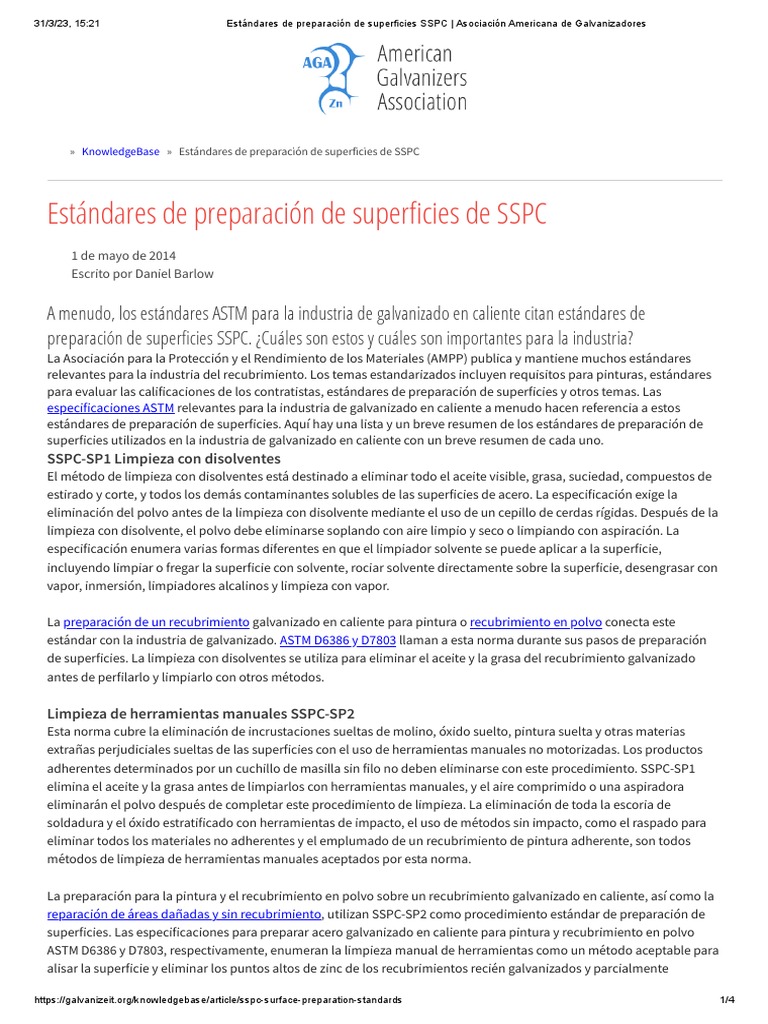 Estándares de Preparación de Superficies SSPC - Asociación Americana de Galvanizadores | PDF ...