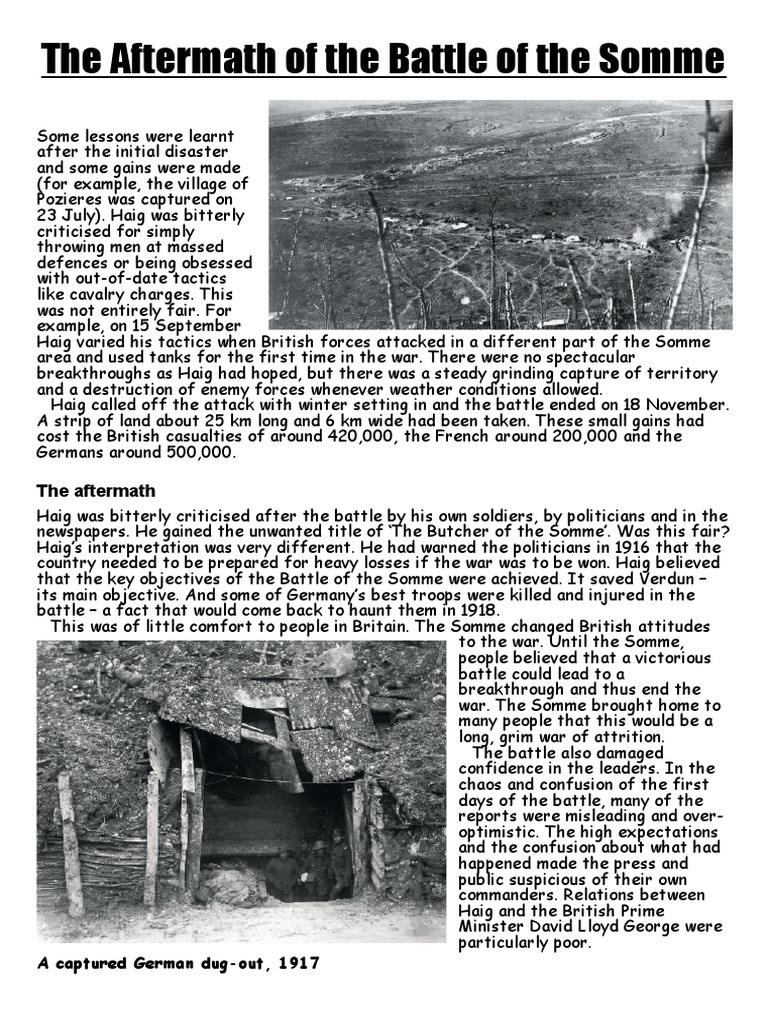 Aftermath of the Somme Battle Analysis | PDF | Battle Of The Somme ...
