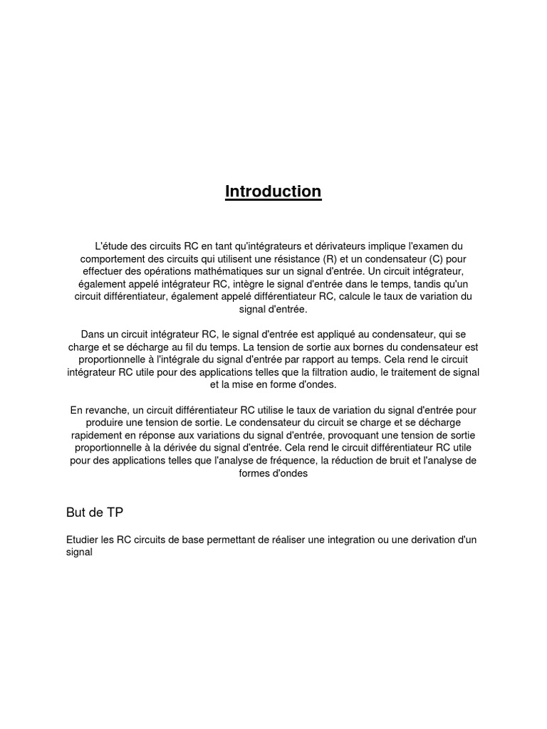 Étude des Circuits RC : Intégration et Dérivation | PDF | Condensateur ...