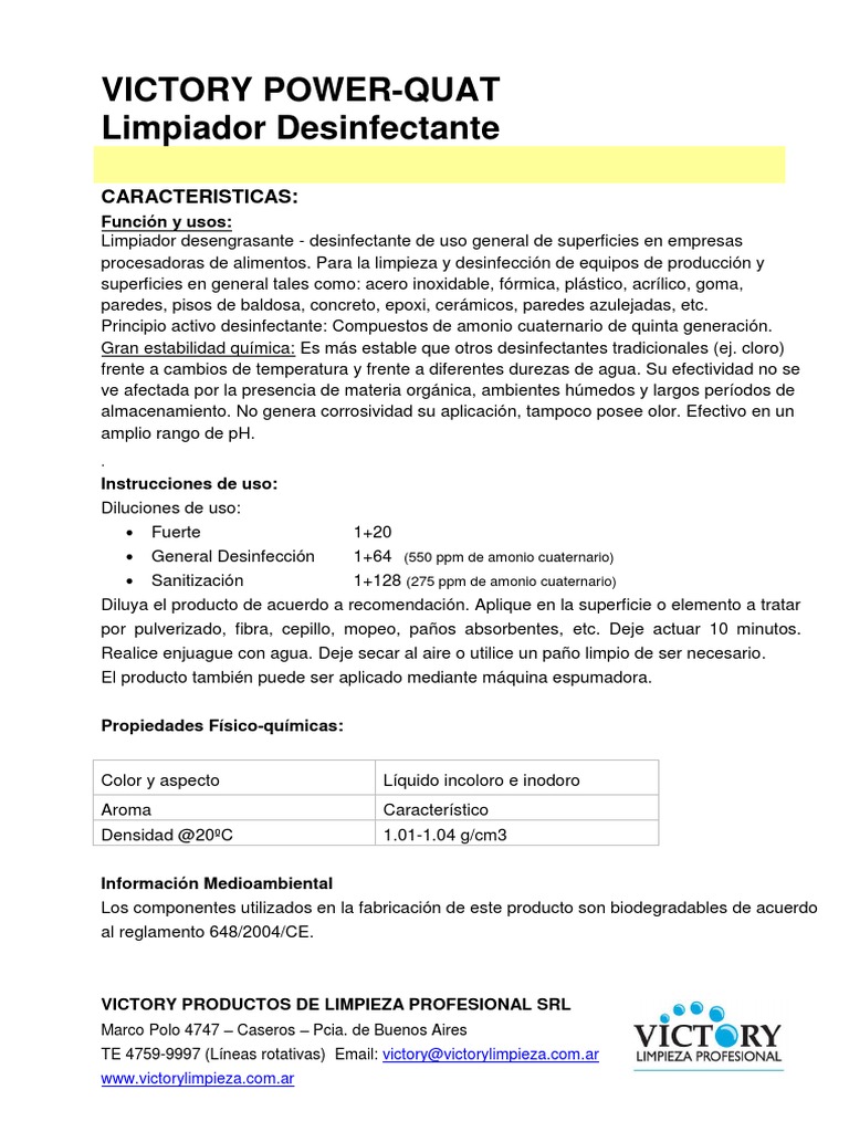Limpiador Desinfectante Victory Power-Quat | PDF