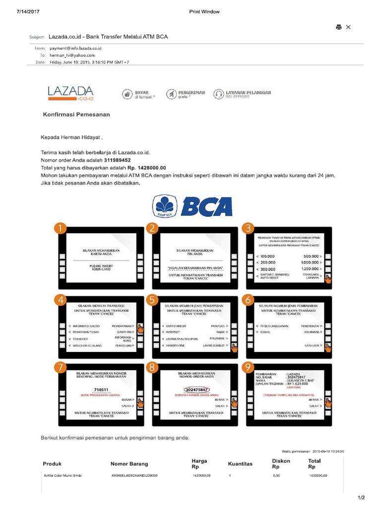 Lazada (Email Konfirmasi Pesanan) | PDF