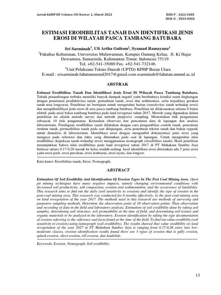 ESTIMASI ERODIBILITAS TANAH DAN IDENTIFIKASI JENIS | PDF