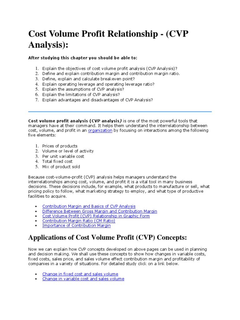 Cost Volume Profit Relationship | PDF | Cost Of Goods Sold | Profit ...