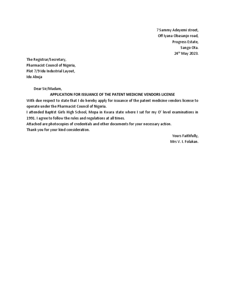 Application for Patent Medicine License | PDF
