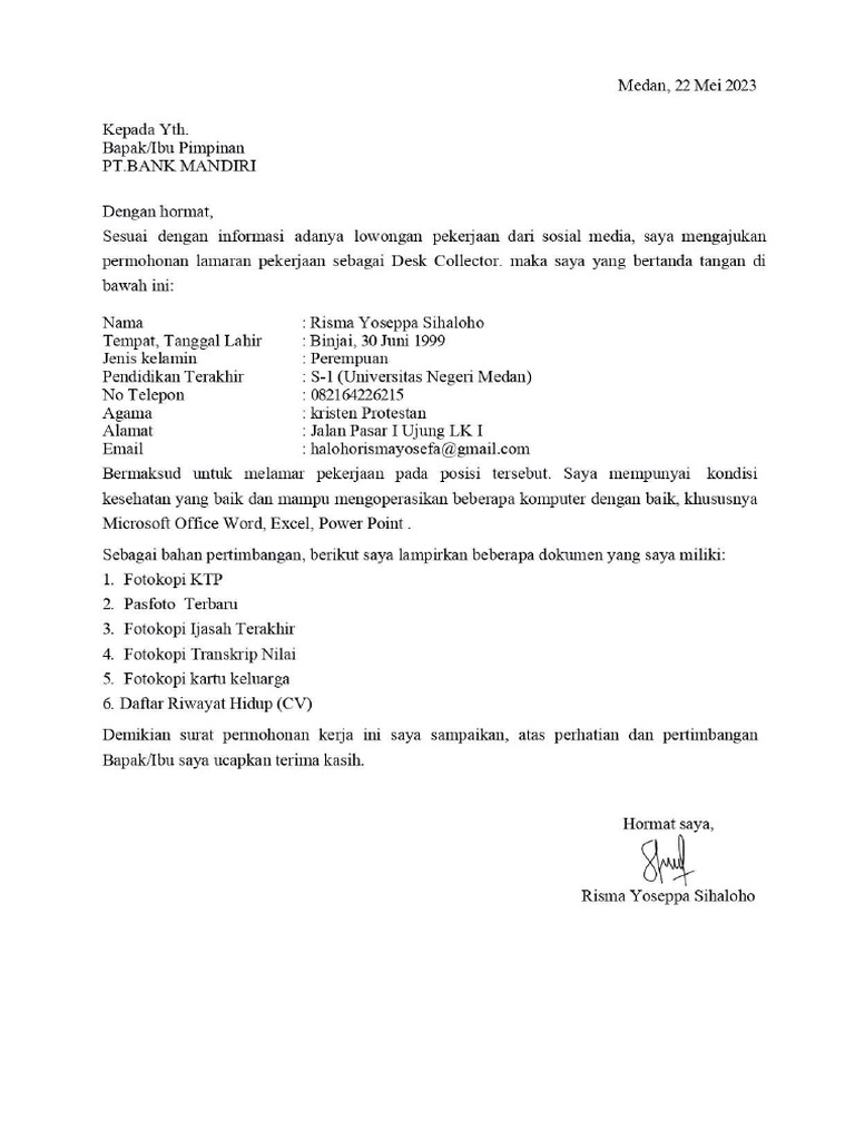 Berkas Lamaran (Desk Collector) | PDF