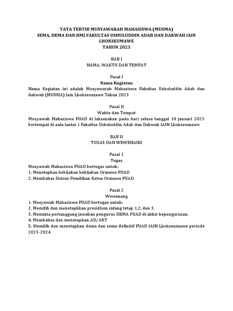 Tata Tertib Musyawarah Besar (Mubes) | PDF