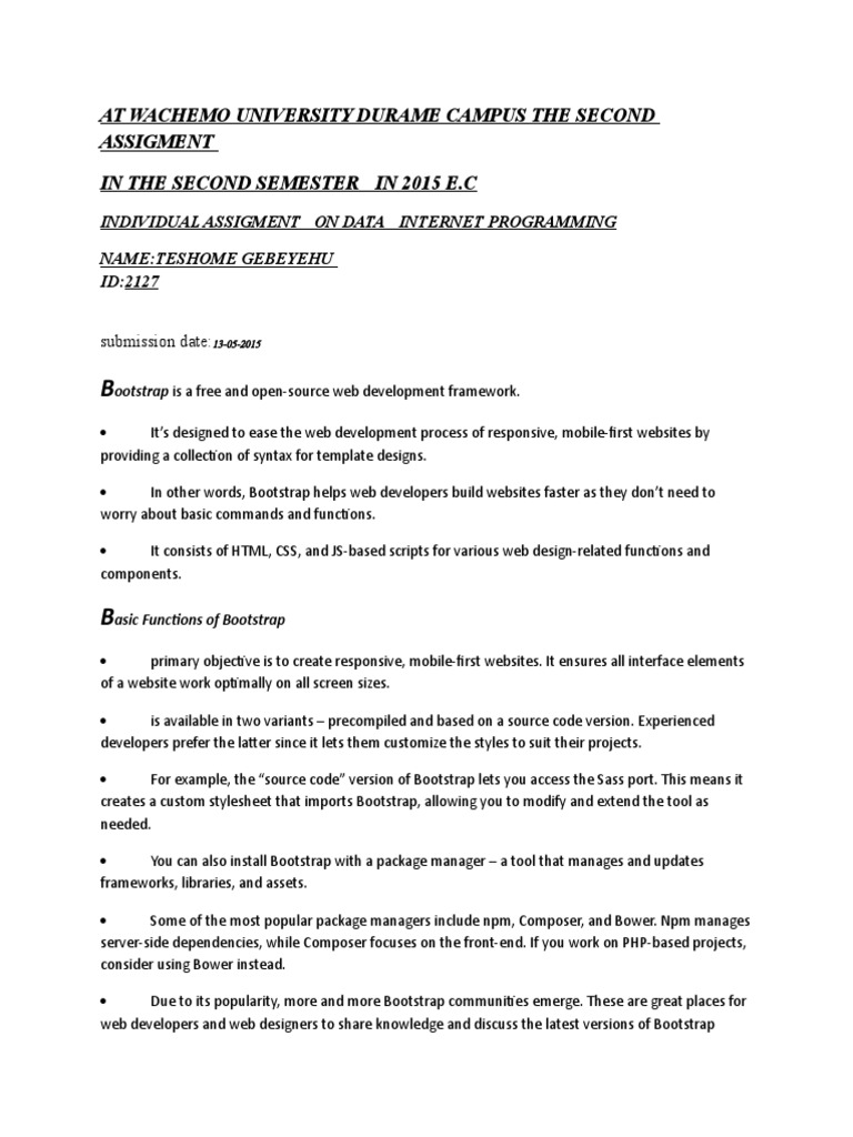 Bootstraptesheassigment Pdf Bootstrap Front End Framework J Query