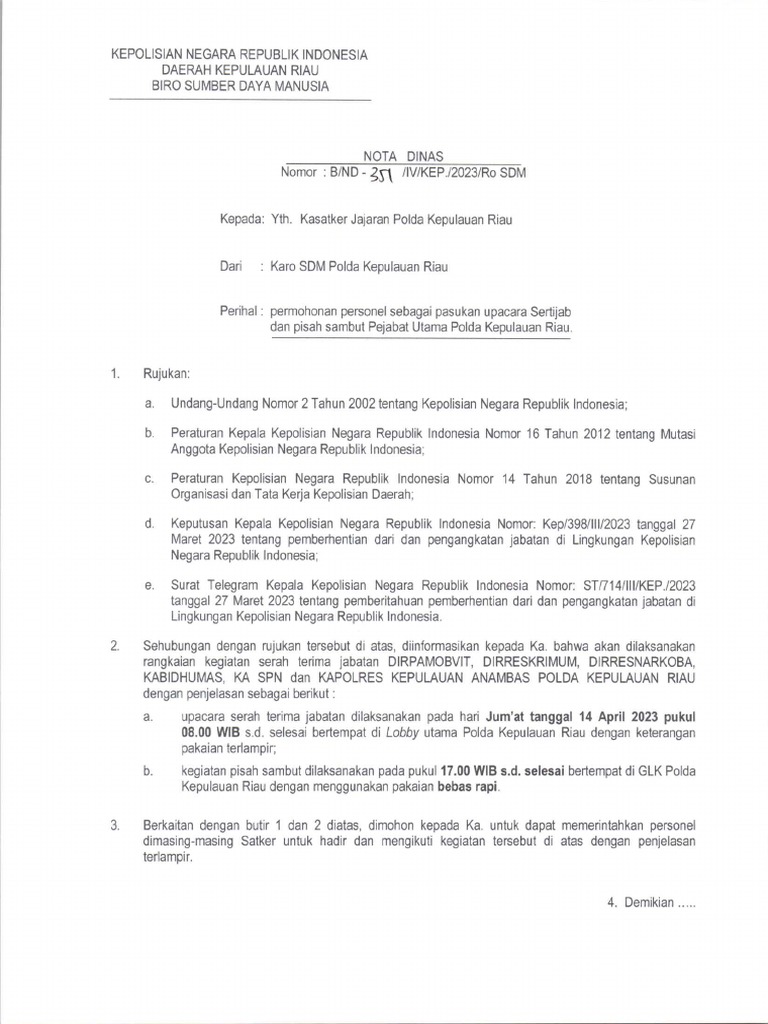 Permohonan Personel SBG Pasukan Upacara Sertijab | PDF Permohonan Personel SBG Pasukan Upacara Sertijab | PDF