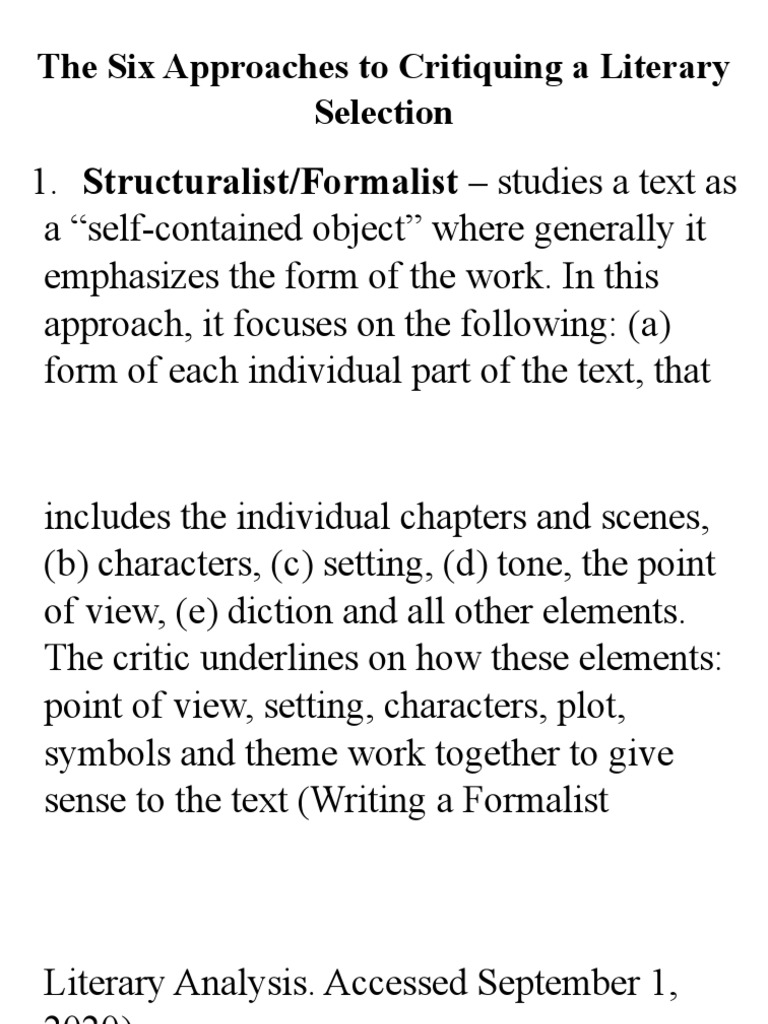 The Six Approaches To Critiquing A Literary Selection | PDF ...