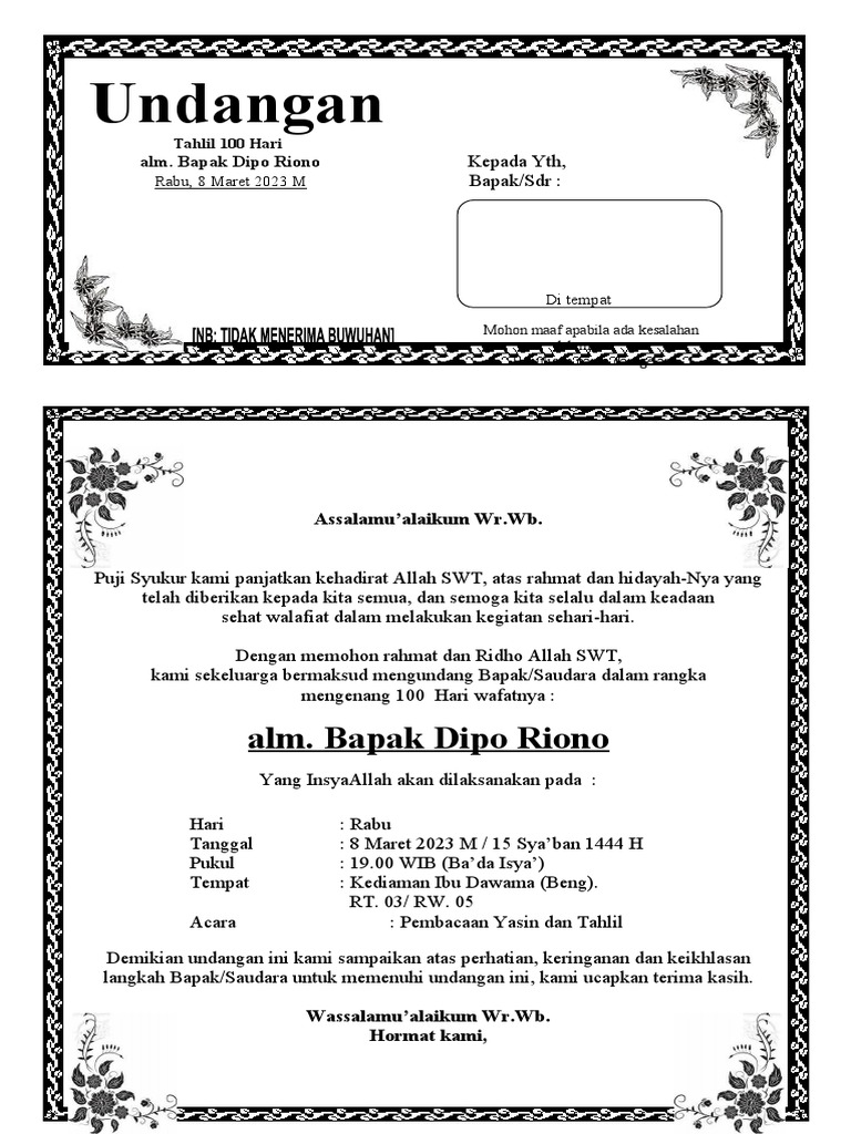 Undangan Tahlil | PDF