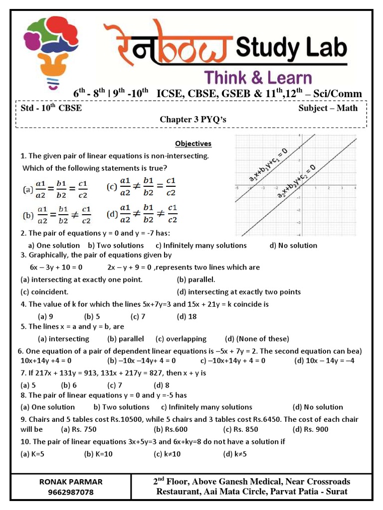 CHP 3 PYQ's | Download Free PDF | Equations | System Of Linear Equations