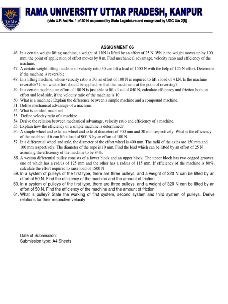 Assignment 06 | PDF | Machines | Classical Mechanics