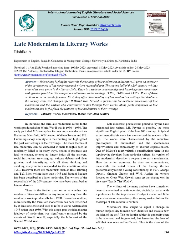Late Modernism in Literary Works | PDF | Modernism | Literary Modernism