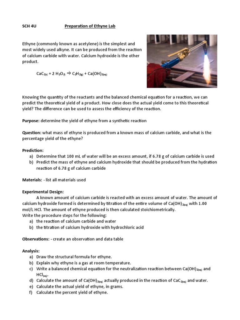Preparation of Ethyne Lab | PDF