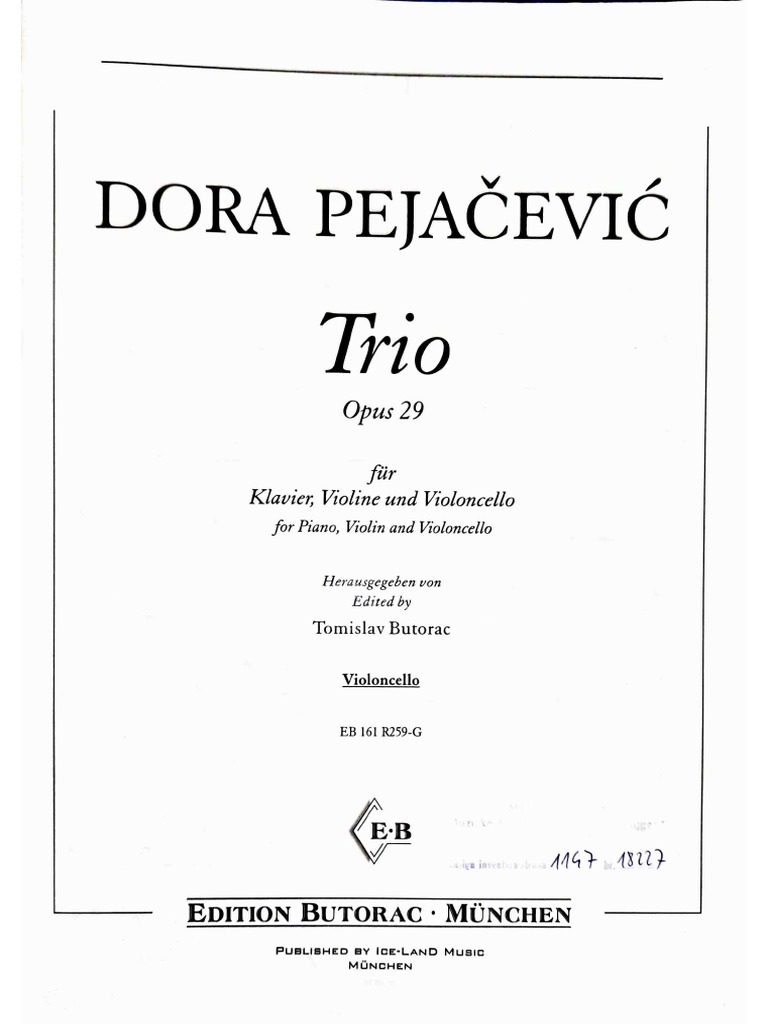 Pejacevic, Piano Trio - Cello Part | PDF