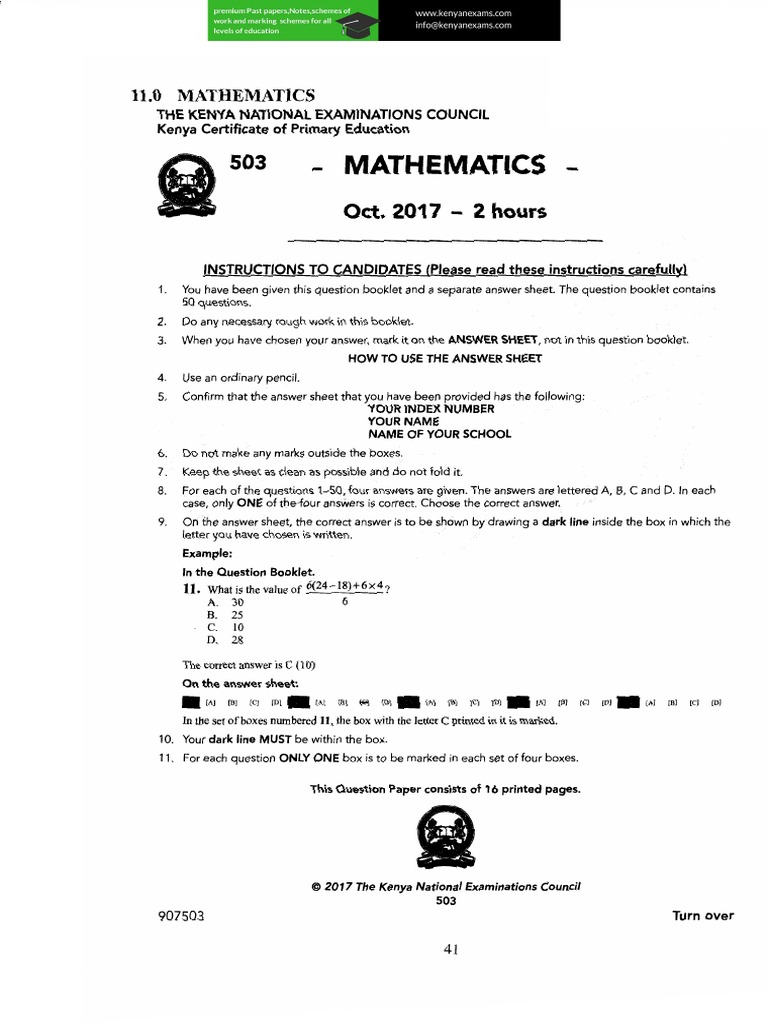 Kcpe Mathematics 2017 | PDF | Geometry