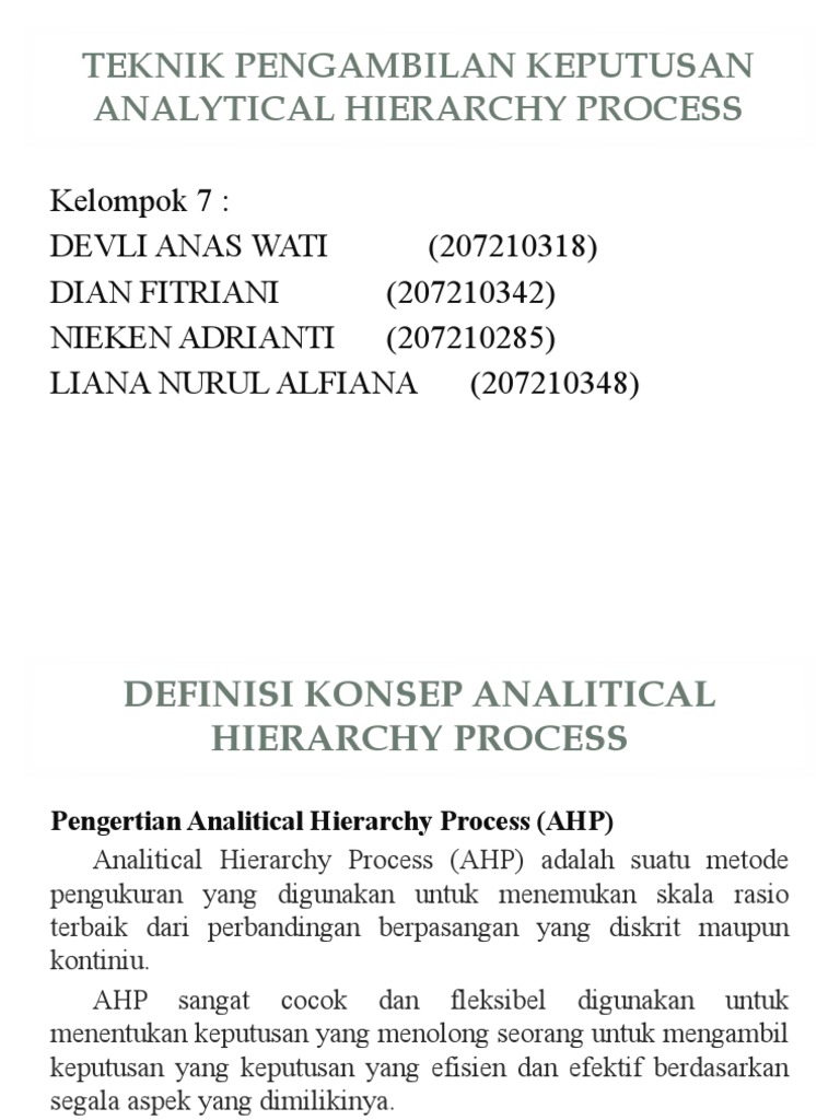 Teknik Pengambilan Keputusan Analytical Hierarchy Process | PDF