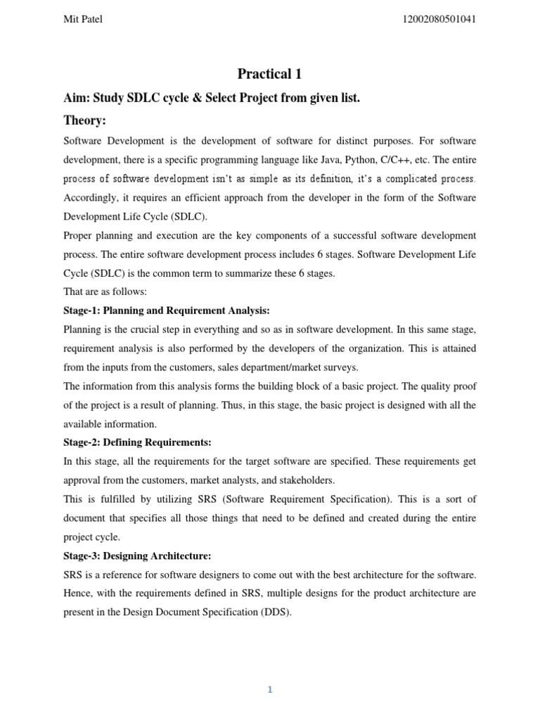 Practical 1 | PDF | Software Development Process | Software Engineering