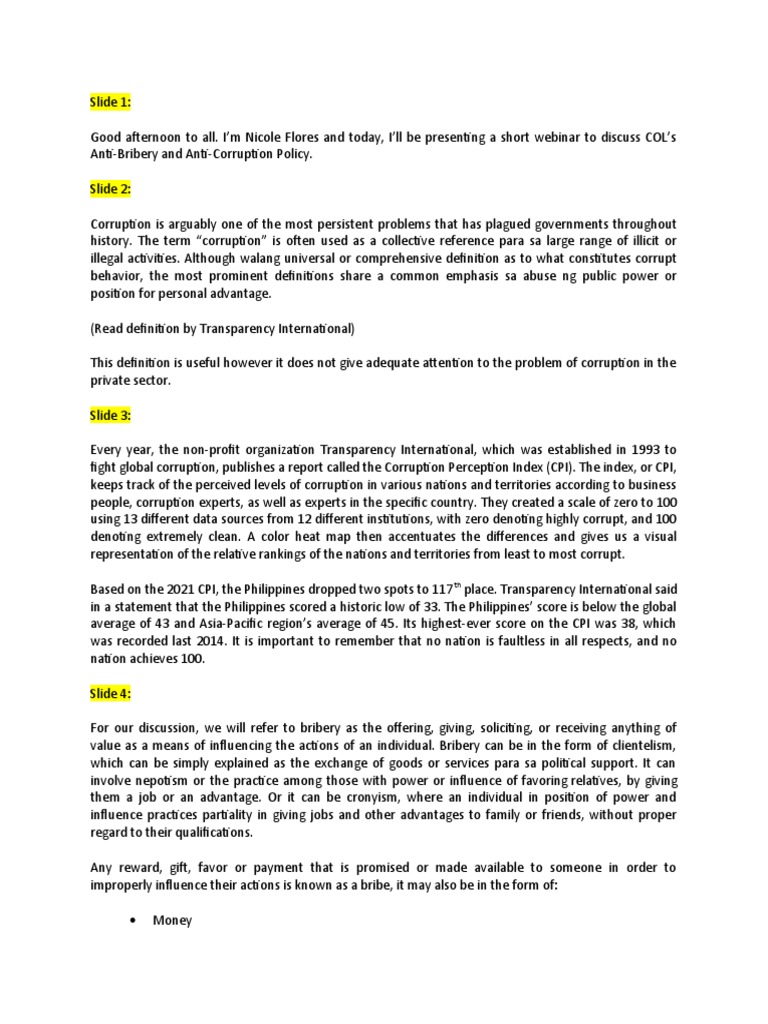 Anti-Bribery and Corruption Policy Overview | PDF | Bribery | Political ...