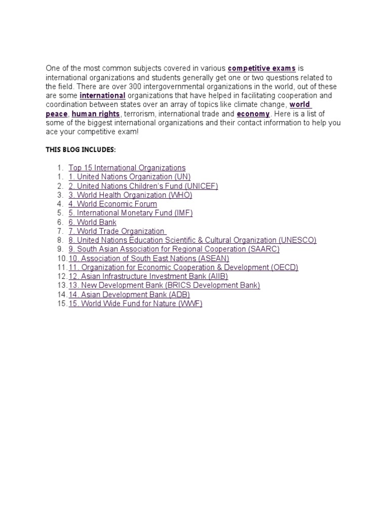 Top 15 International Organizations Guide | PDF | World Trade ...