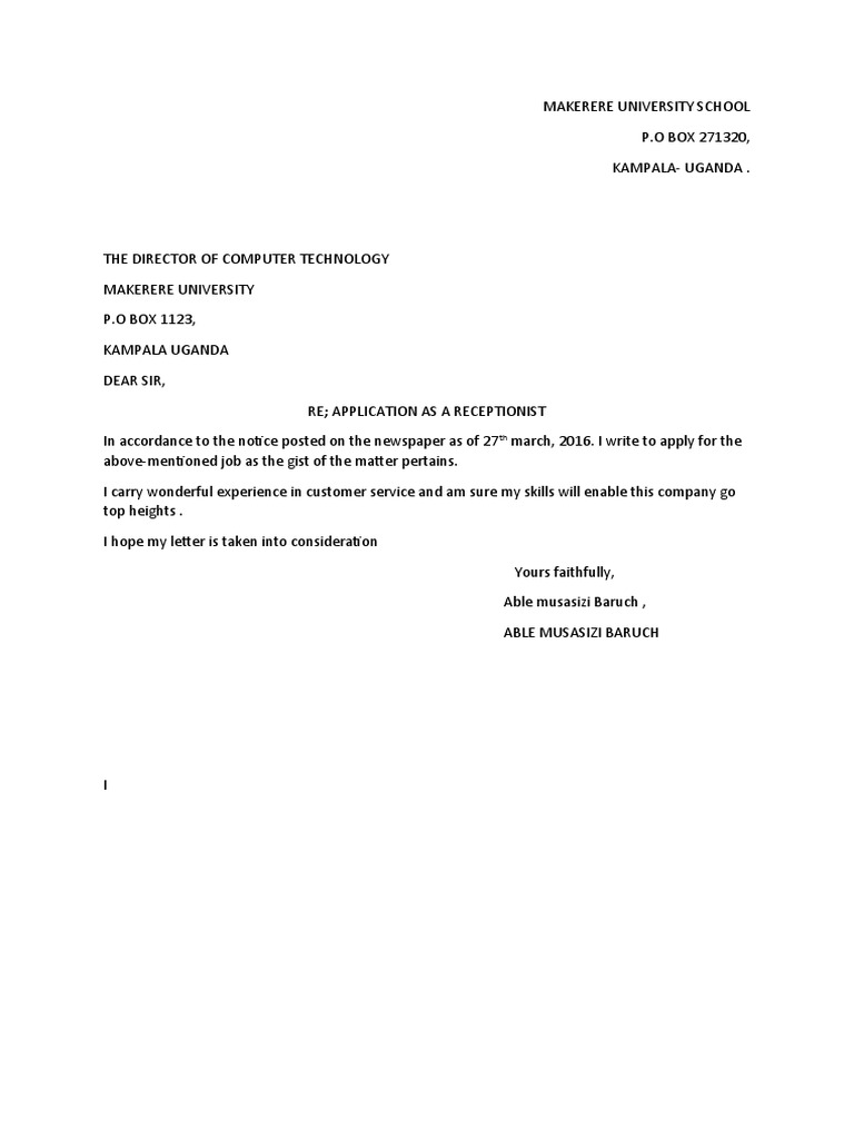 Application for Receptionist Position | PDF