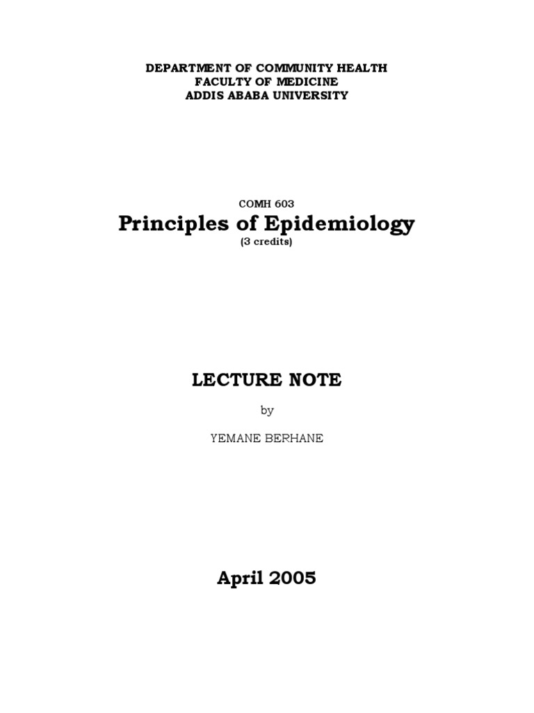 EPI Lecture Note April 2005, Yemane | PDF | Infection | Epidemiology