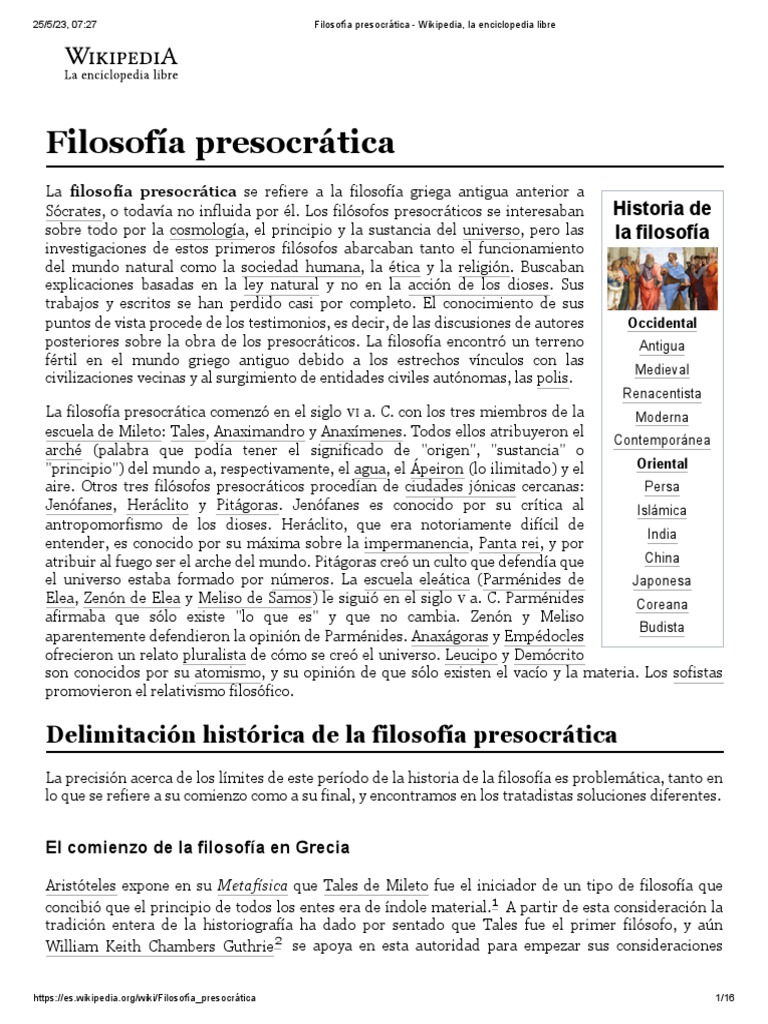 Filosofía Presocrática - Wikipedia, La Enciclopedia Libre | PDF ...