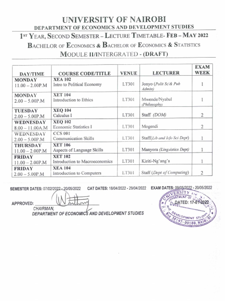 Undergraduate Teaching Timetable Feb-May 2022 | PDF