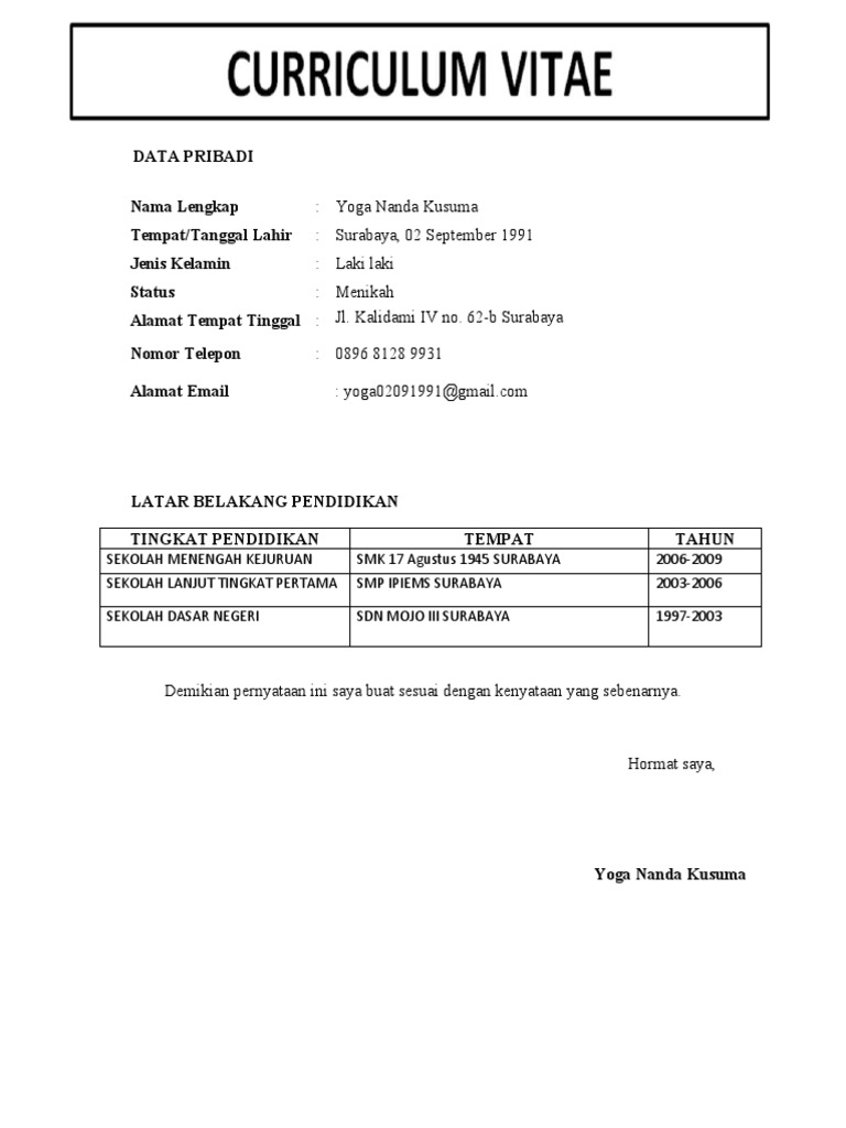 CV Yoga Nanda Kusuma | PDF