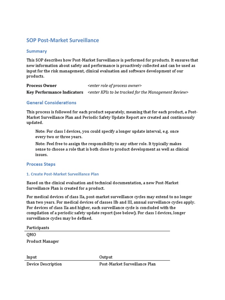 Sop Post Market Surveillance | PDF | Risk Management | Medical Device